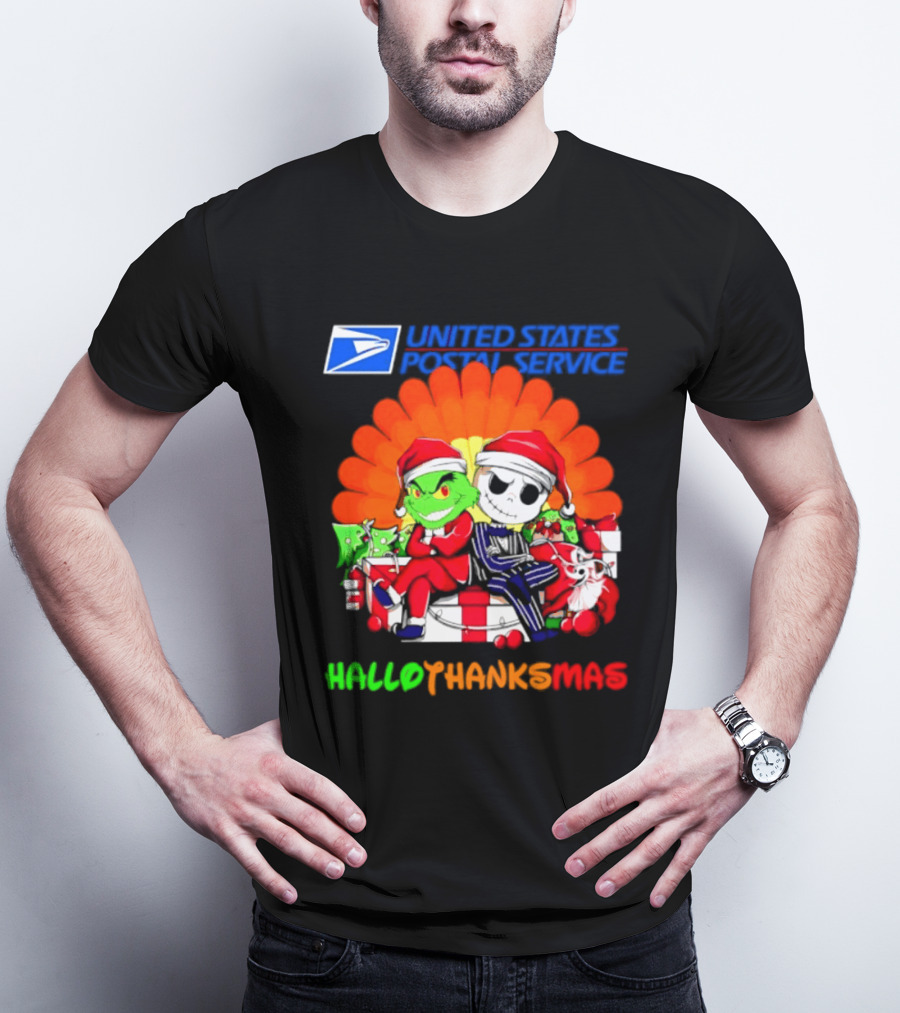 United States Postal Service Grinch Jack Skellington Hallothanksmas 2026 T-Shirt