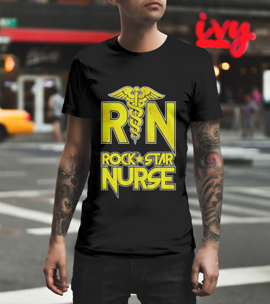 RN Rock Star Nurse Medical Professional Caduceus T-Shirt