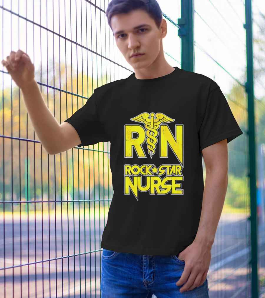 RN Rock Star Nurse Medical Professional Caduceus T-Shirt