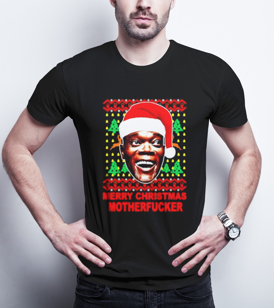 Samuel L Jackson Santa Hat Christmas Humor T-Shirt