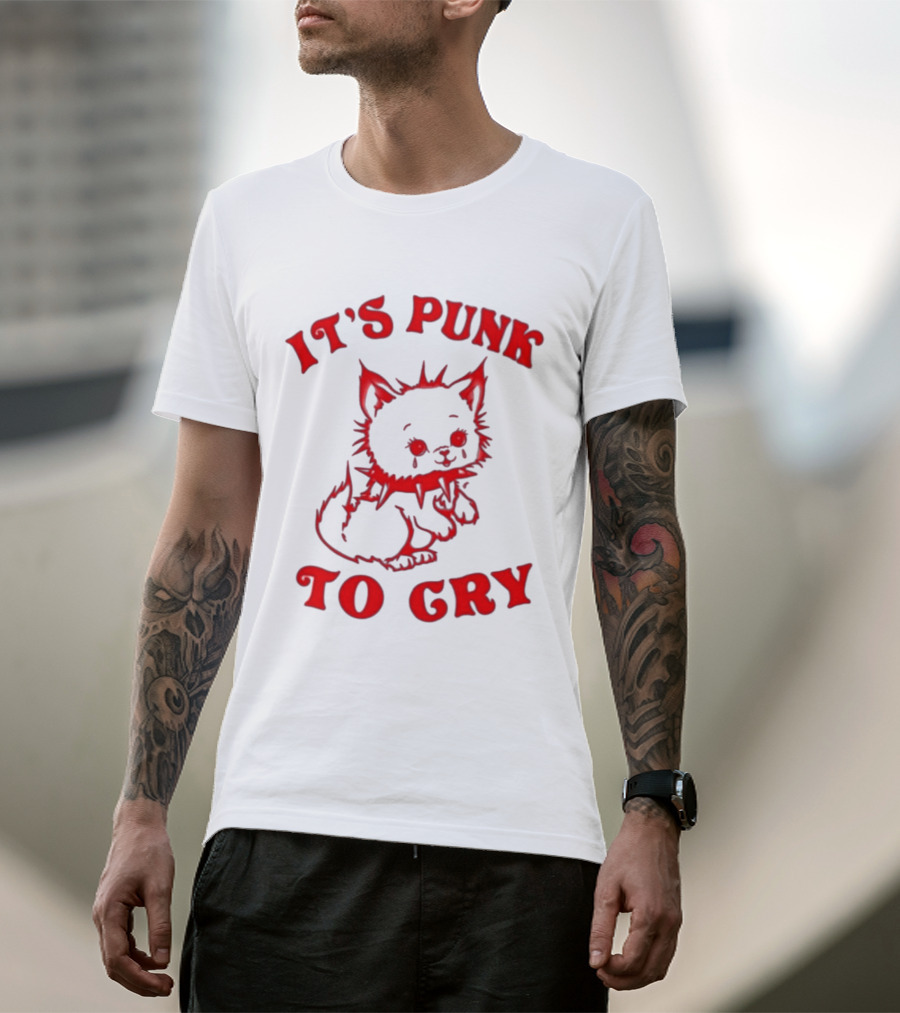 It's Punk To Cry Cat Spiked Collar T-Shirt