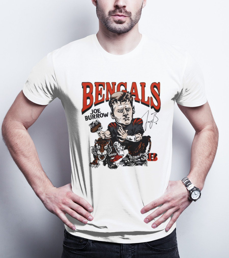 Cincinnati Bengals Joe Burrow Caricature NFL Player T-Shirt