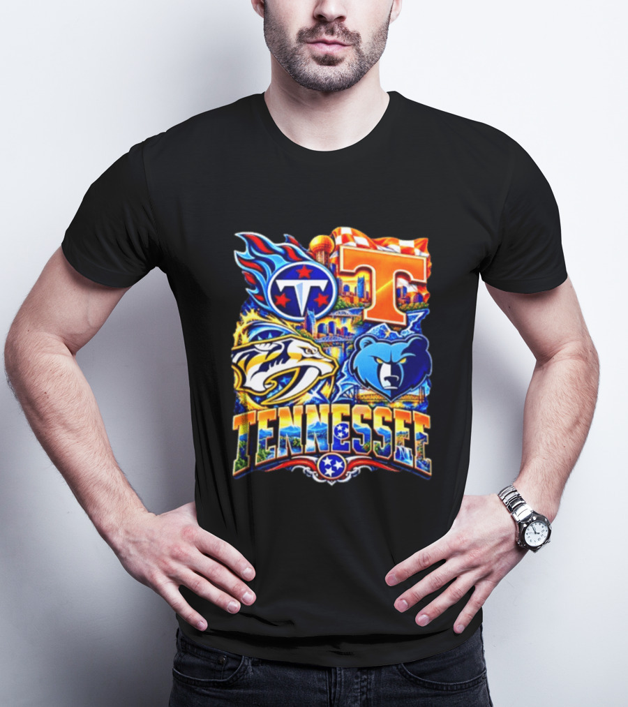 Tennessee Titans Nashville Predators Memphis Grizzlies Volunteers Sports Emblems T-Shirt