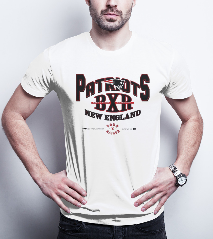 New England Patriots BXR Born X Raised Turf 2026 White T-Shirt