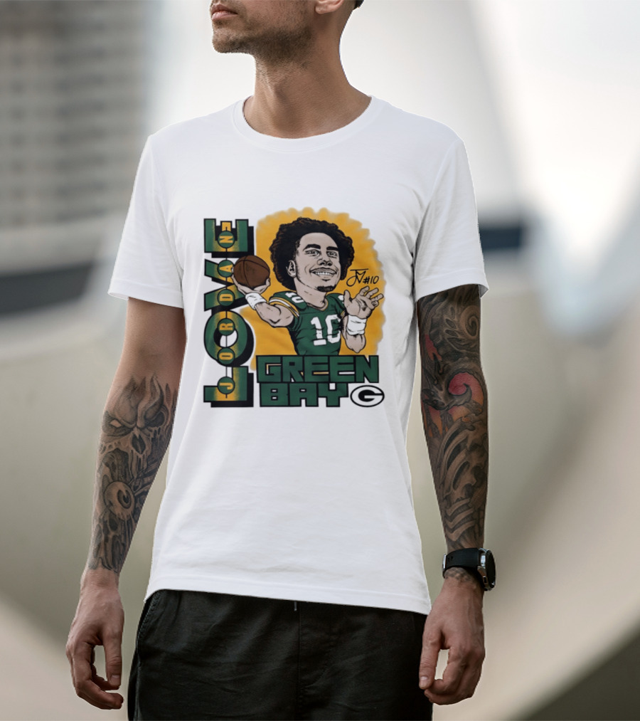 Green Bay Packers Jordan Love Caricature Player Number 10 Football T-Shirt