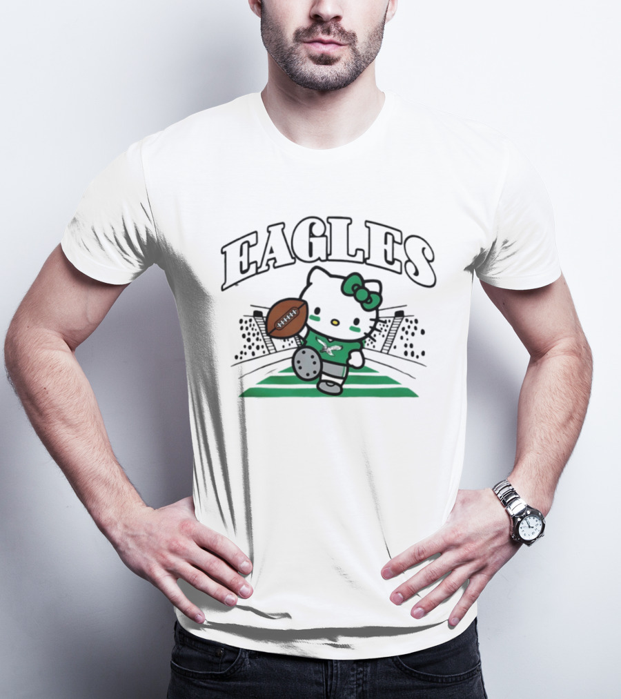 Hello Kitty Philadelphia Eagles Touchdown Stadium Football T-Shirt