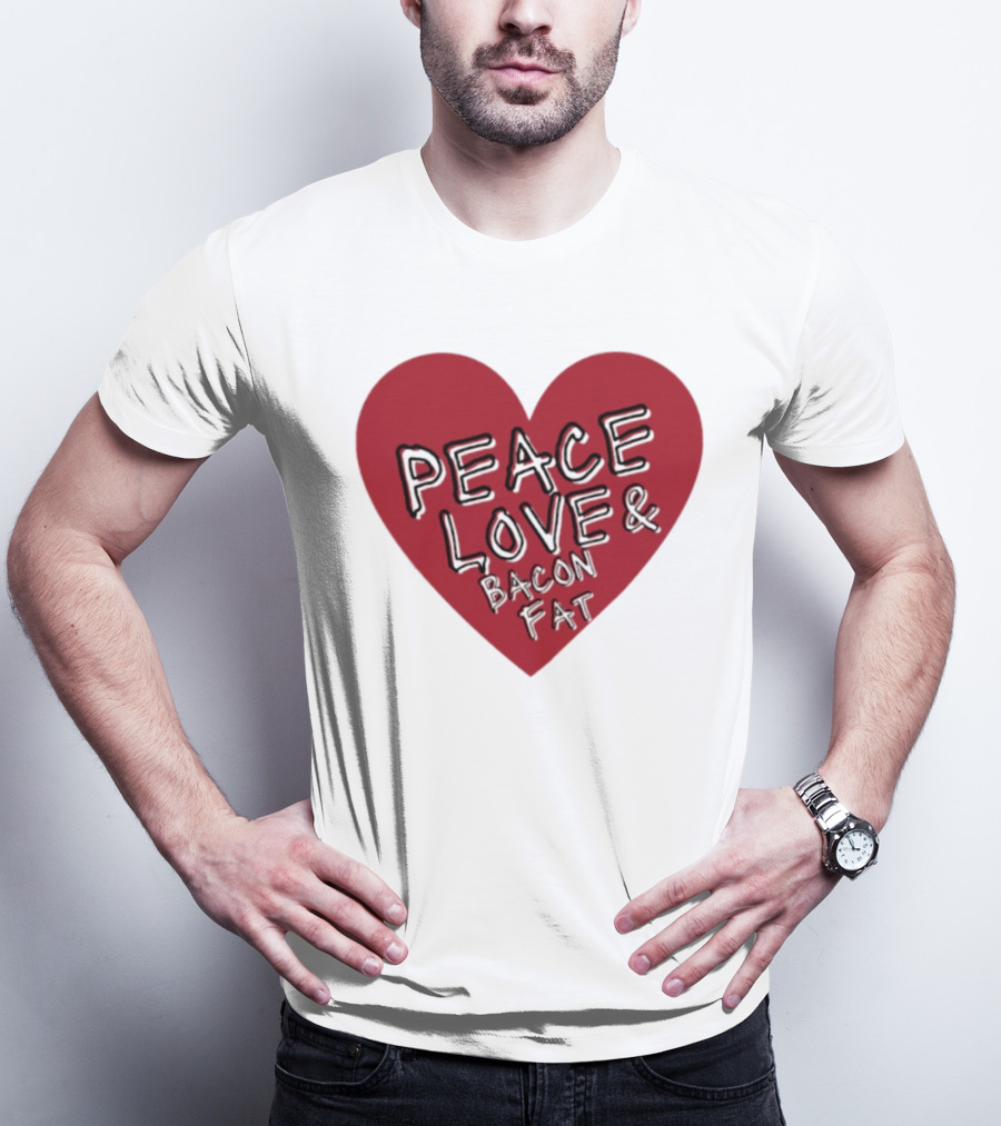 Peace Love And Bacon Fat Heart Shape Red T-Shirt