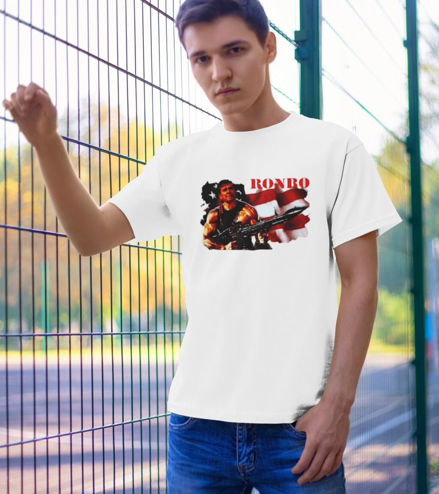 Ronbo Ronald Reagan Rambo With American Flag 80s President T-Shirt