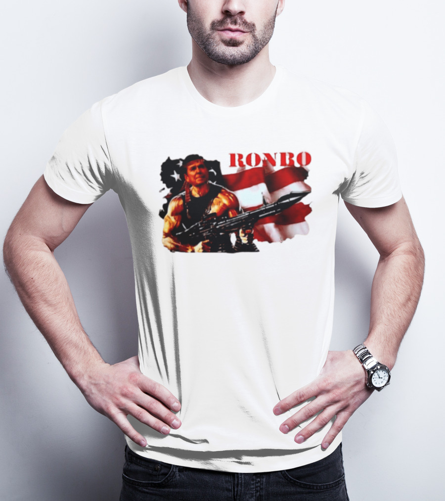 Ronbo Ronald Reagan Rambo With American Flag 80s President T-Shirt