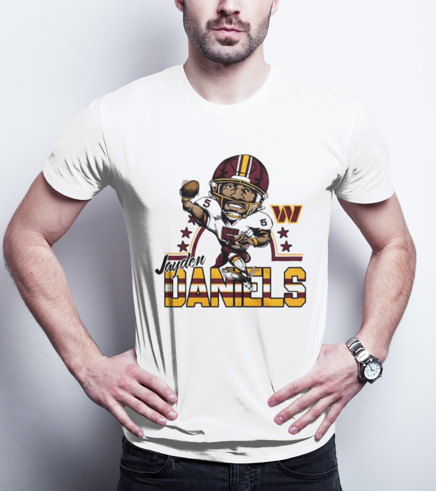 Washington Commanders Jayden Daniels Player Caricature Football NFL T-Shirt