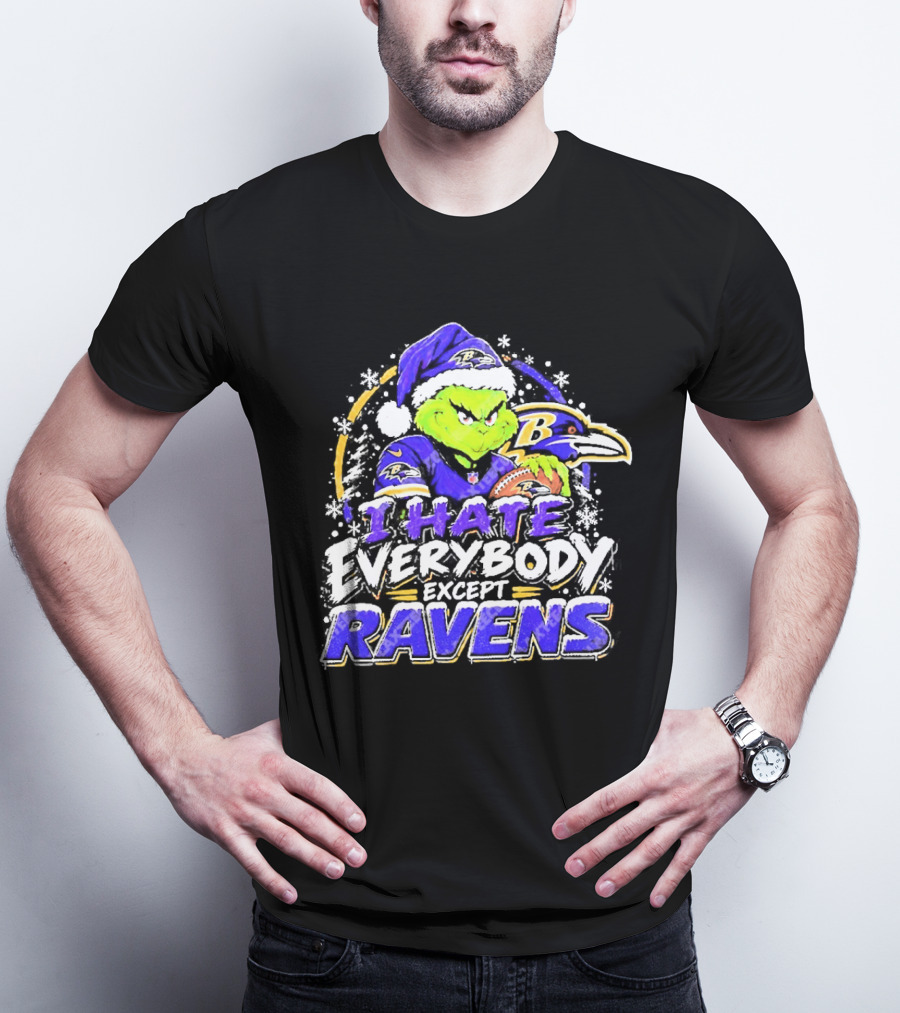 Baltimore Ravens Grinch I Hate Everybody Except Ravens Fans Christmas Holiday T-Shirt