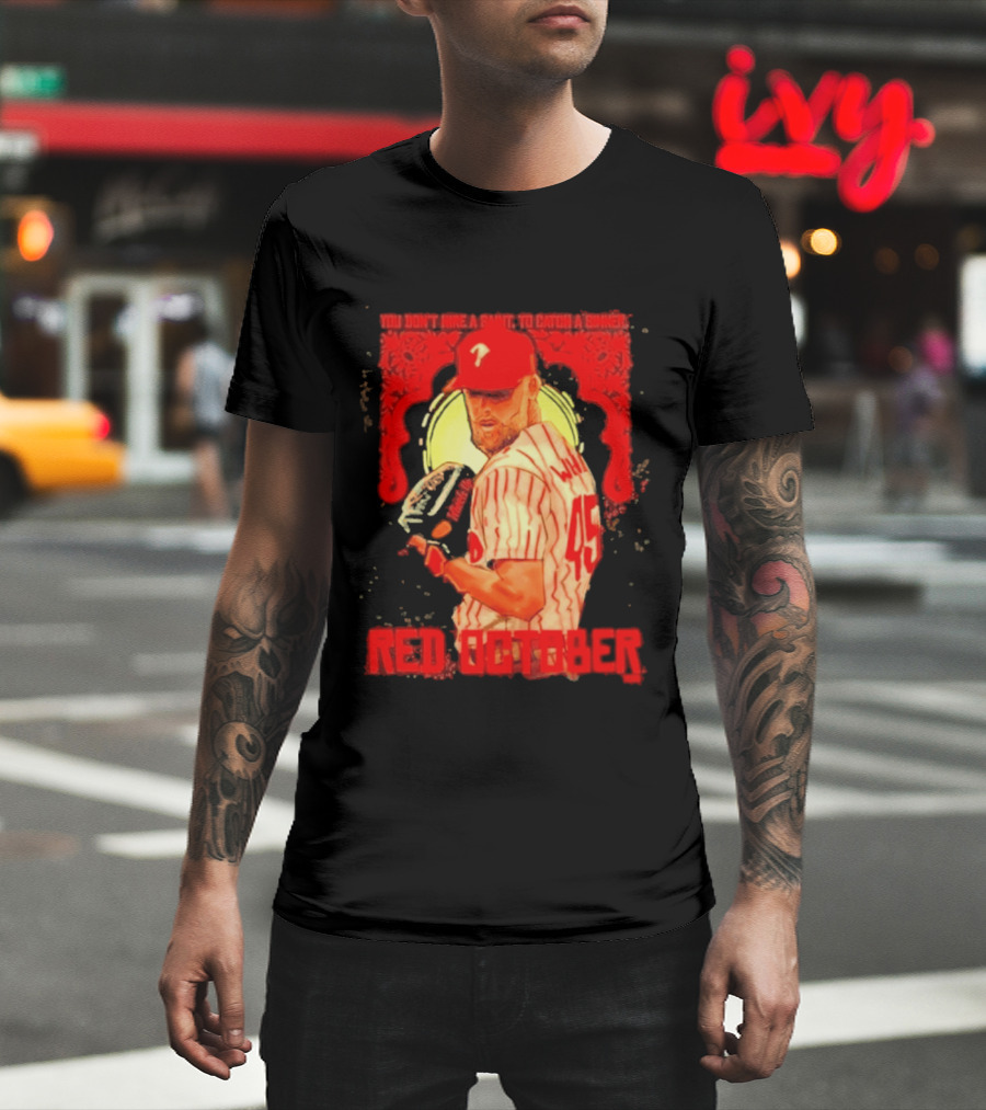 Zack Wheeler Philadelphia Phillies Red October 2026 You Don't Hire A Saint To Catch A Sinner Baseball T-Shirt
