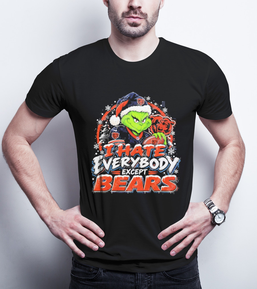 Chicago Bears Grinch I Hate Everybody Except Bears Fans Christmas Holiday T-Shirt