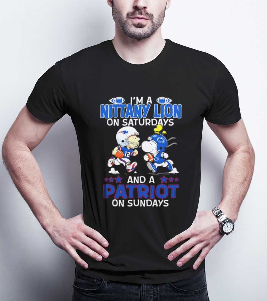 I'm A Nittany Lion On Saturdays And A Patriot On Sundays Football Peanuts Character Collaboration T-Shirt