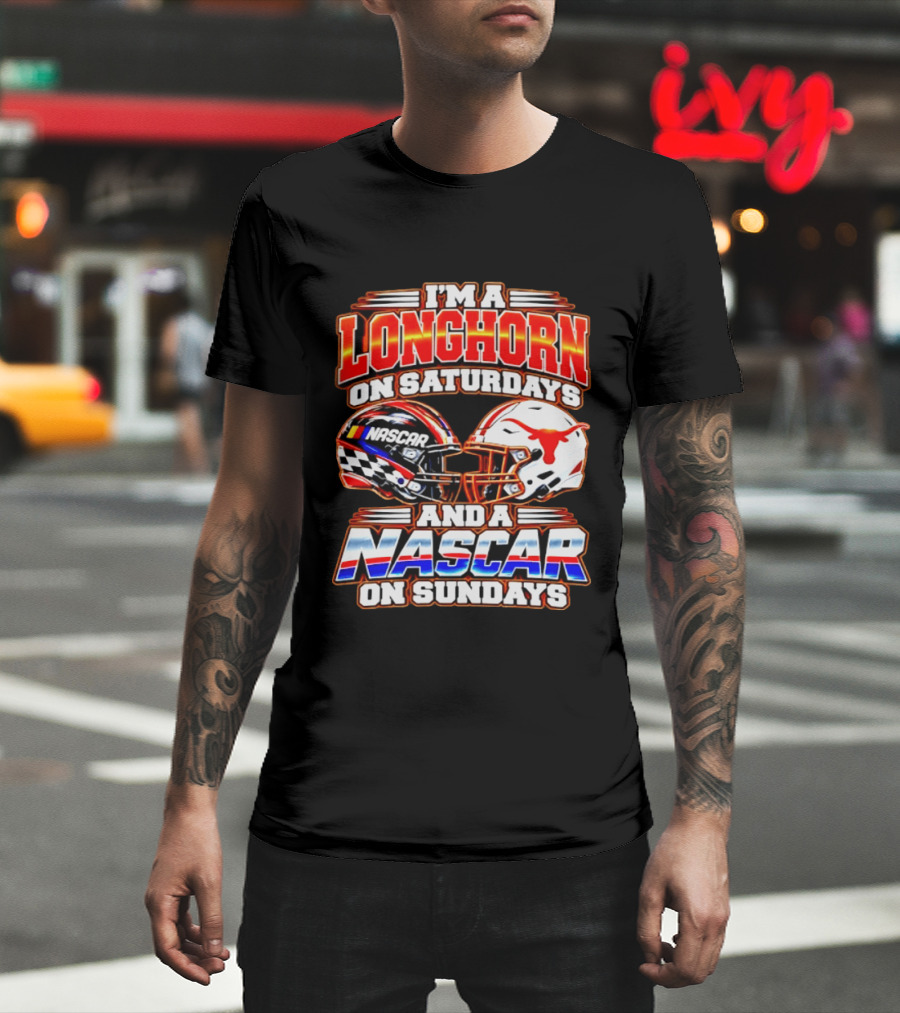Longhorns On Saturdays NASCAR On Sundays Helmets Longhorns Texas T-Shirt