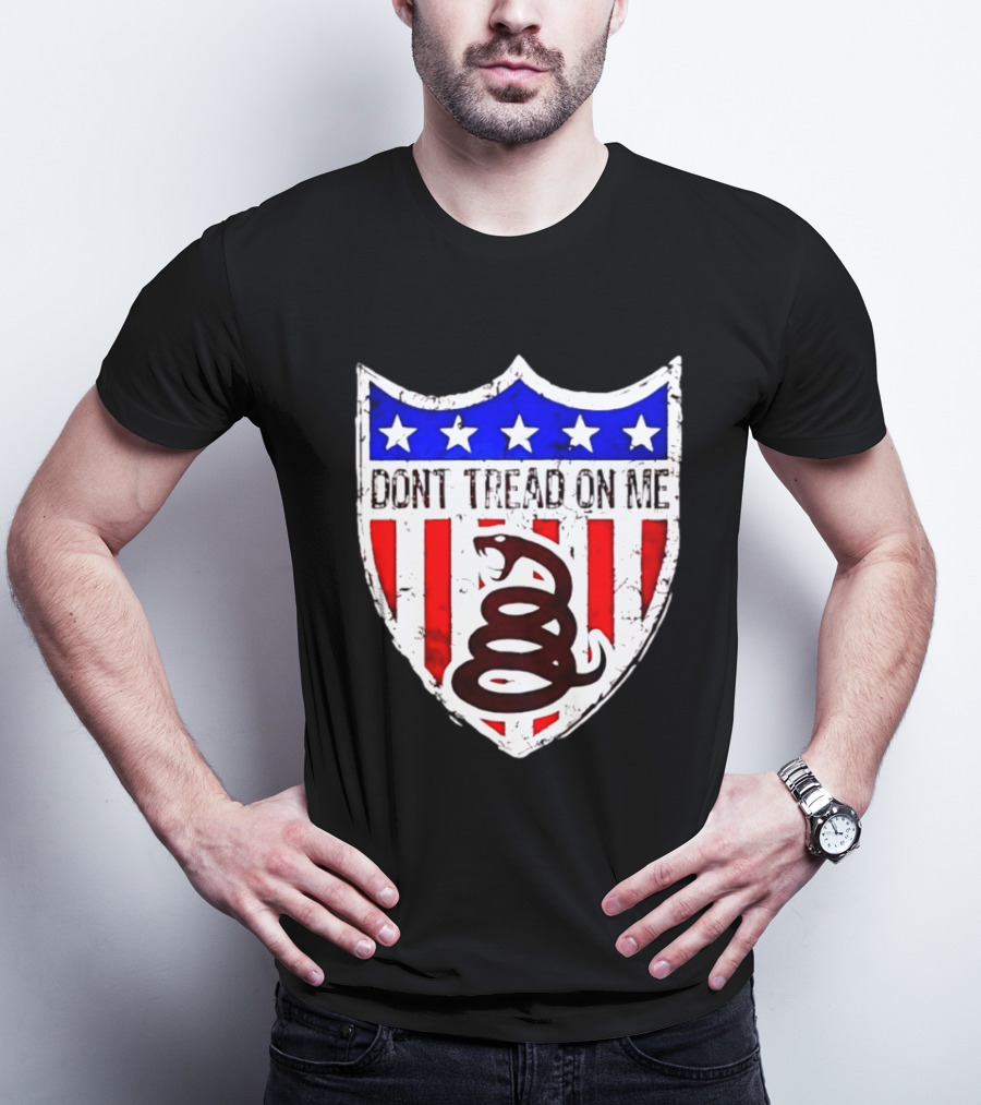 Dont Tread On Me American Flag Shield Gadsden Snake T-Shirt
