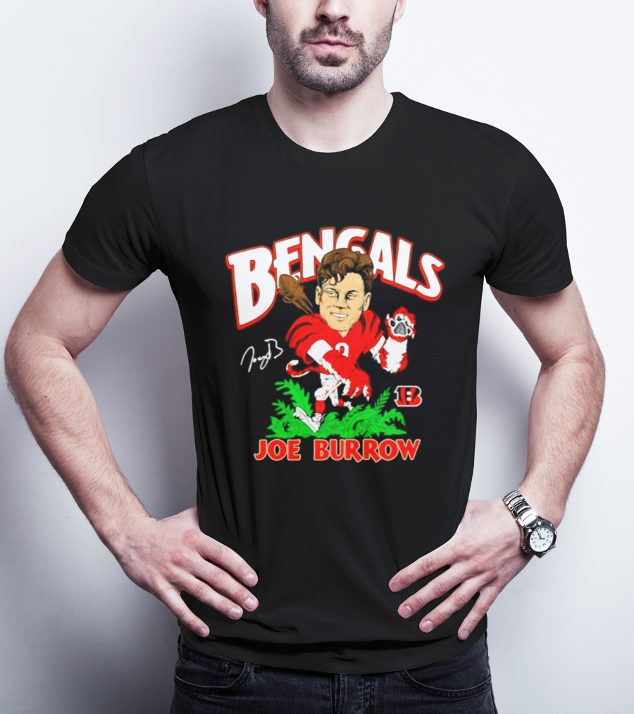 Bengals Joe Burrow Cartoon Signature B Football Player T-Shirt