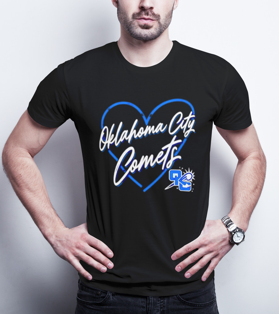 Oklahoma City Comets Heart OKC Blue Themed Team Spirit T-Shirt