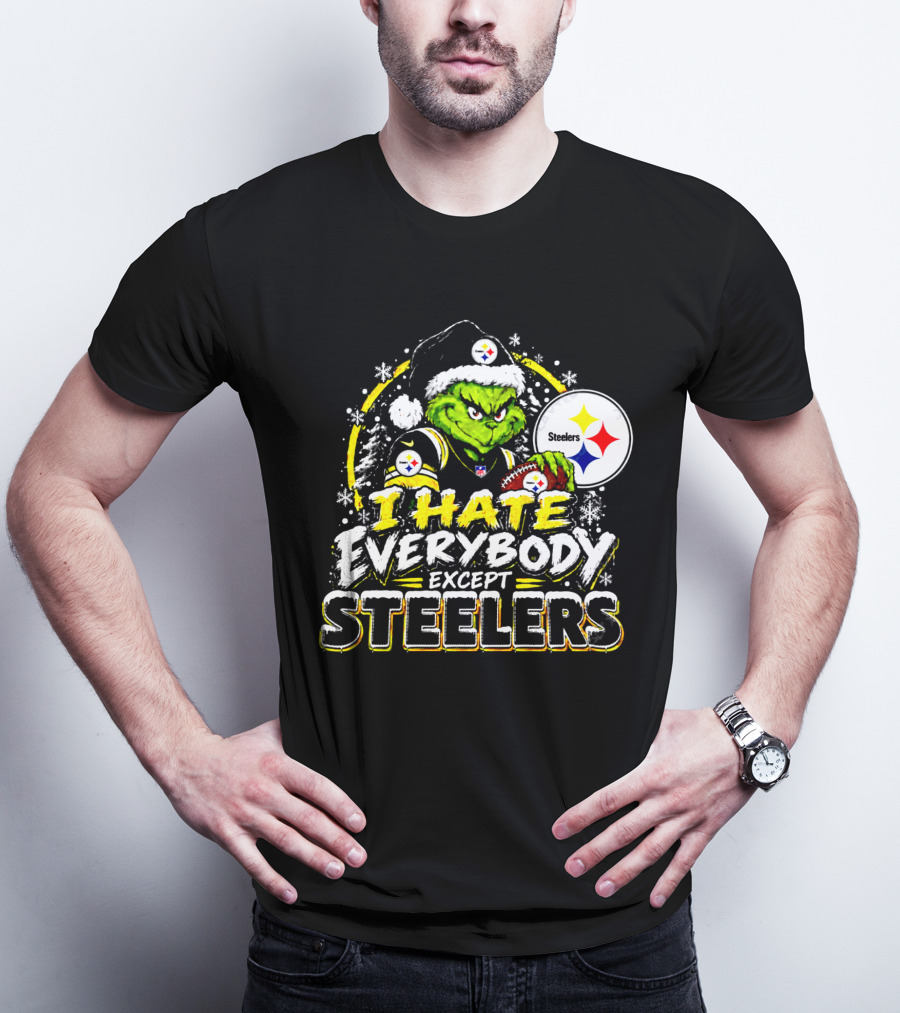 Pittsburgh Steelers Grinch I Hate Everybody Except Steelers Fans Christmas Holiday T-Shirt