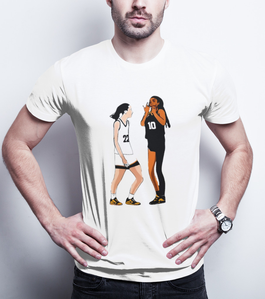 Caitlin Clark Angel Reese Iowa Hawkeyes LSU Tigers Basketball Rivalry Caricatures T-Shirt