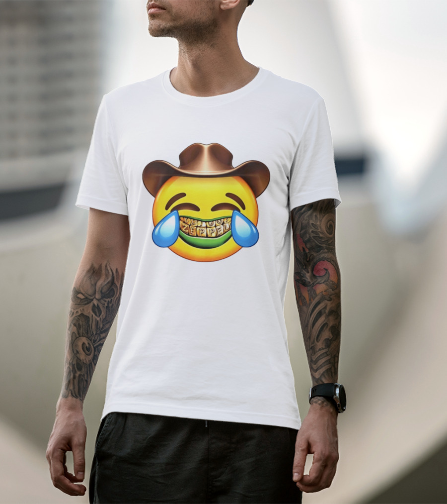 Emoji Green Guy Cowboy Tears Of Joy Zeppel Teeth Grills T-Shirt