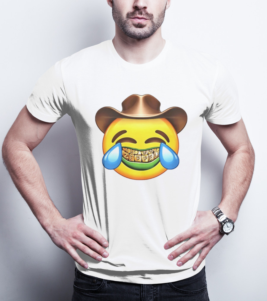 Emoji Green Guy Cowboy Tears Of Joy Zeppel Teeth Grills T-Shirt