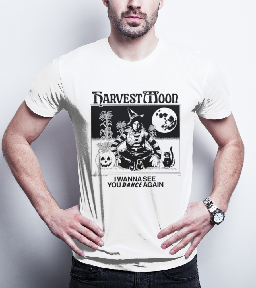 Harvest Moon I Wanna See You Dance Again Halloween Full Moon Pumpkin Cat Scene T-Shirt