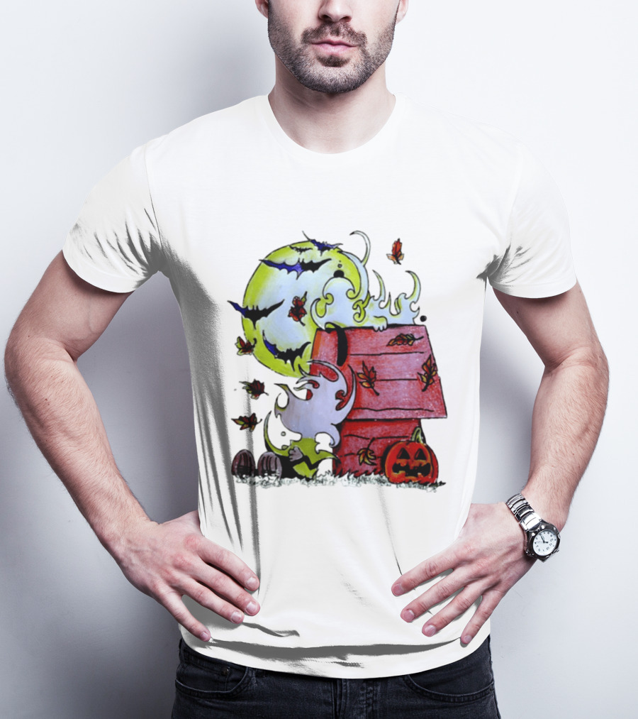 Snoopy Halloween Peanuts Moon Pumpkin Bats And Leaves T-Shirt