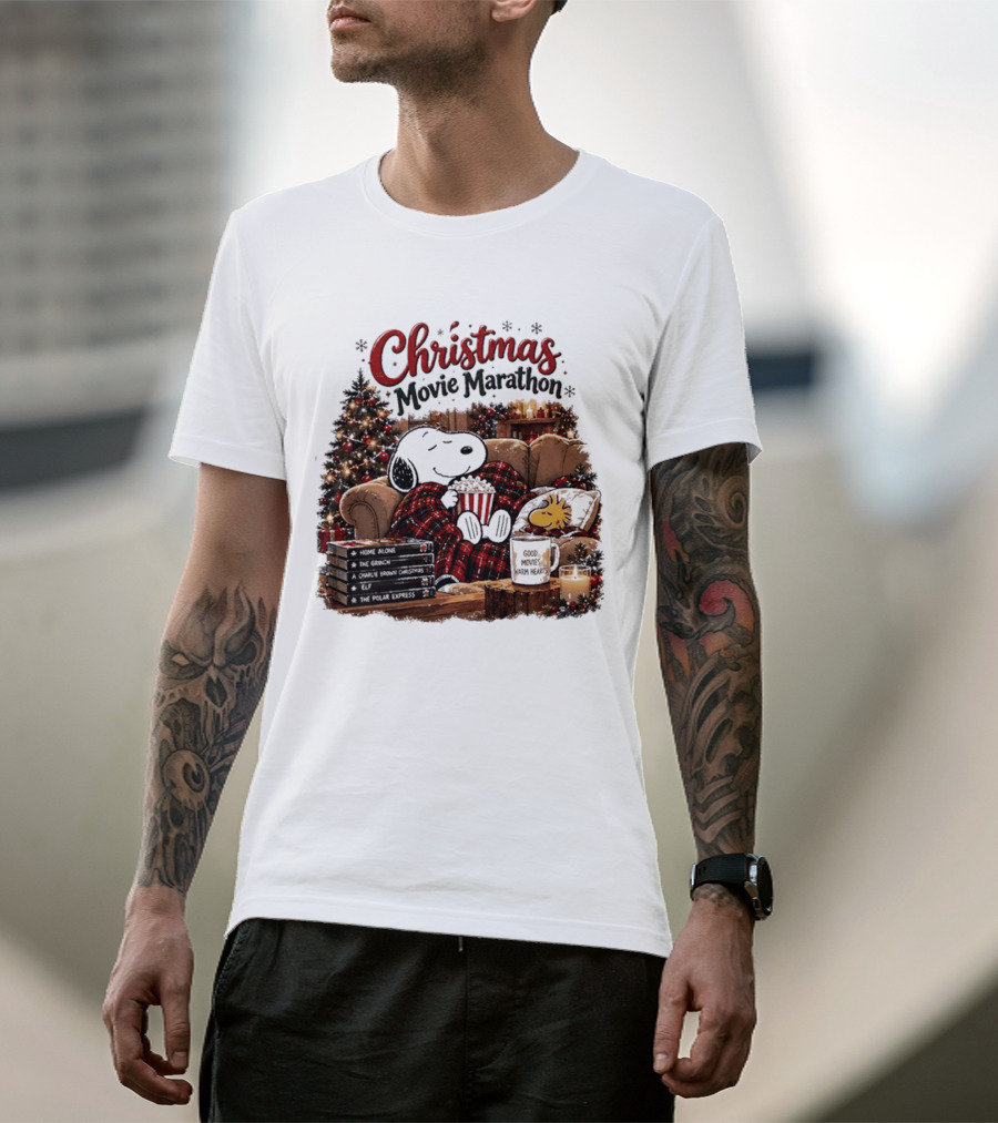Christmas Movie Marathon Snoopy Popcorn Pajamas T-Shirt