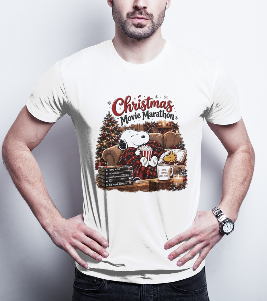 Christmas Movie Marathon Snoopy Popcorn Pajamas T-Shirt