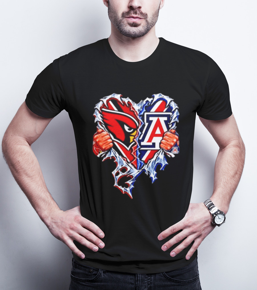 Arizona Cardinals And Wildcats Ripped Heart Dual Team Spirit T-Shirt