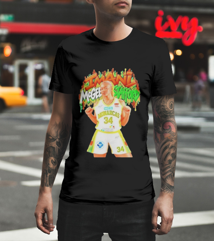 Imani McGee Stafford Monarcas 34 Basketball Player Vibrant Graffiti T-Shirt
