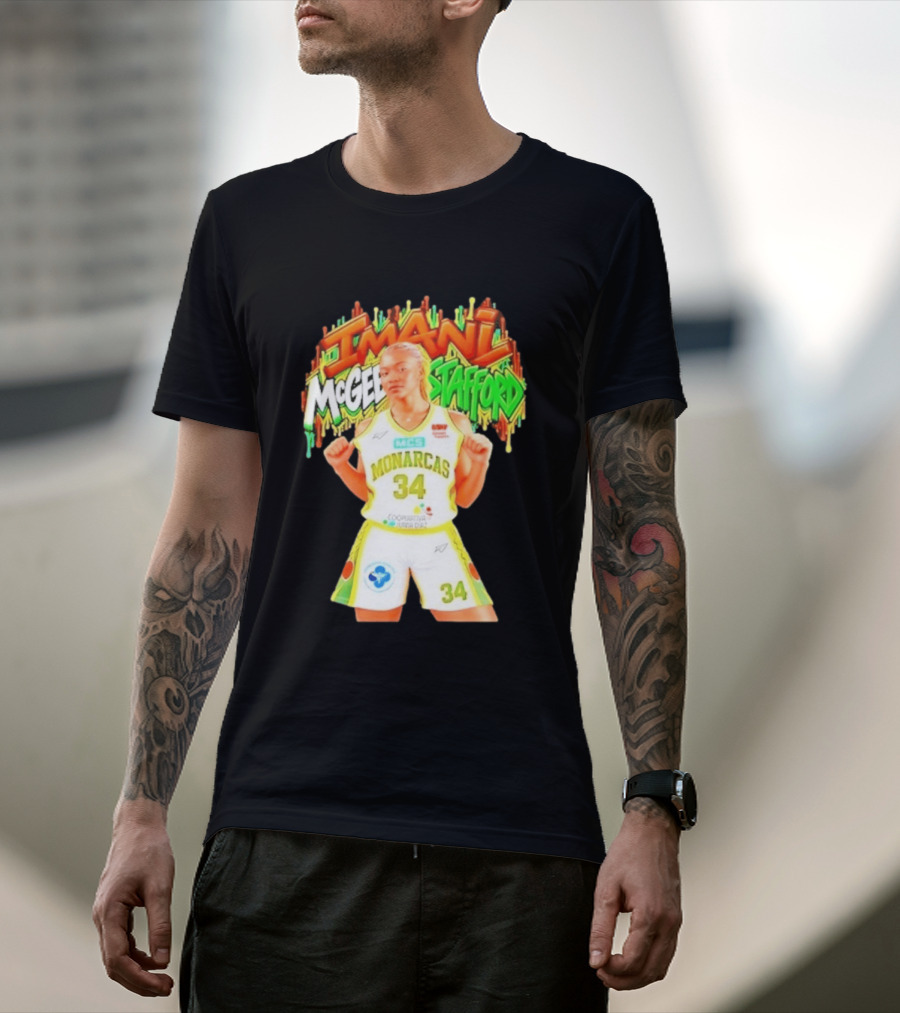 Imani McGee Stafford Monarcas 34 Basketball Player Vibrant Graffiti T-Shirt