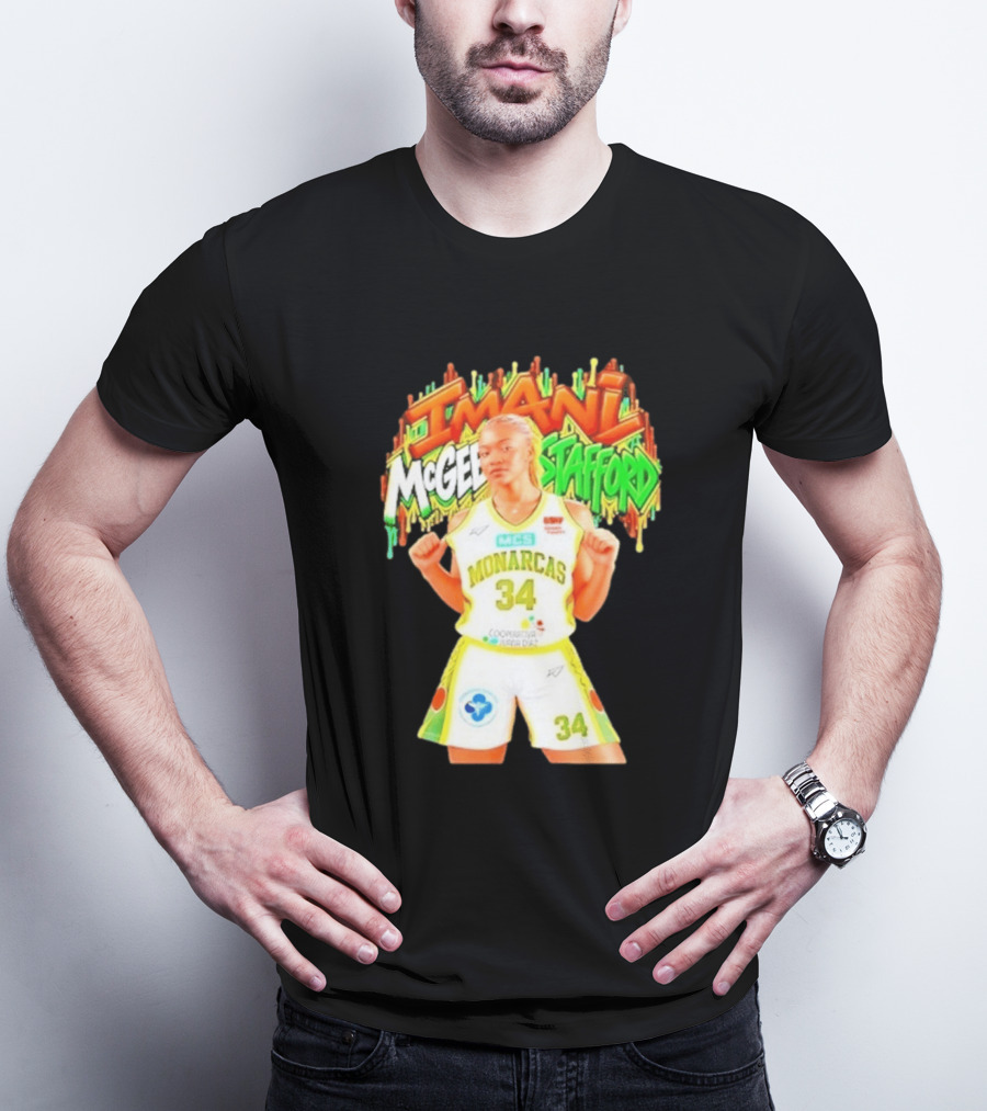 Imani McGee Stafford Monarcas 34 Basketball Player Vibrant Graffiti T-Shirt