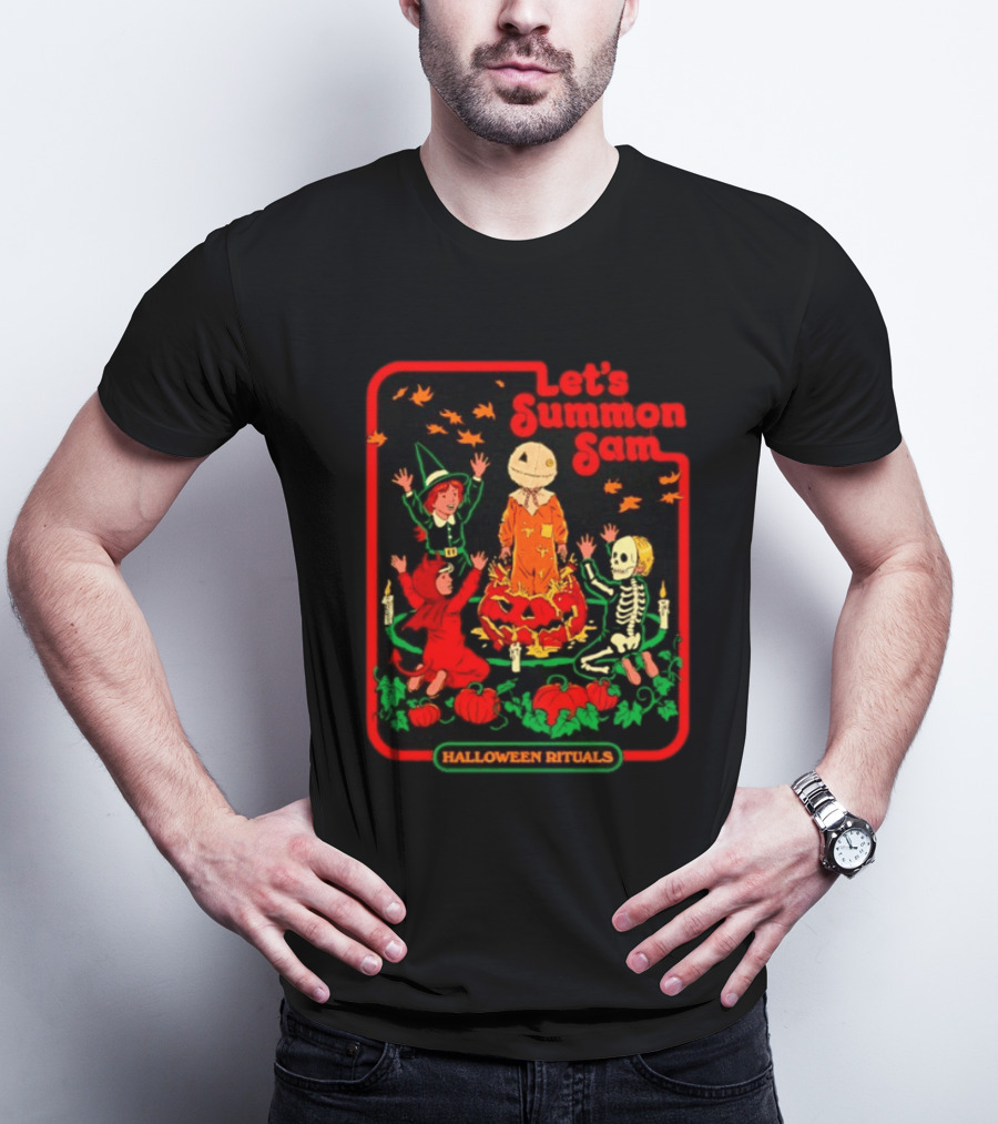 Let's Summon Sam Halloween Rituals Trick R Treat Pumpkin Skeleton Witch Magic T-Shirt