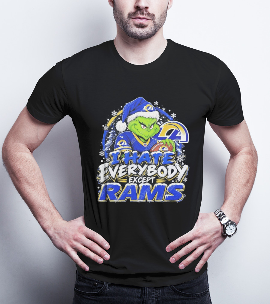 Los Angeles Rams Grinch I Hate Everybody Except Rams Holiday Fans T-Shirt