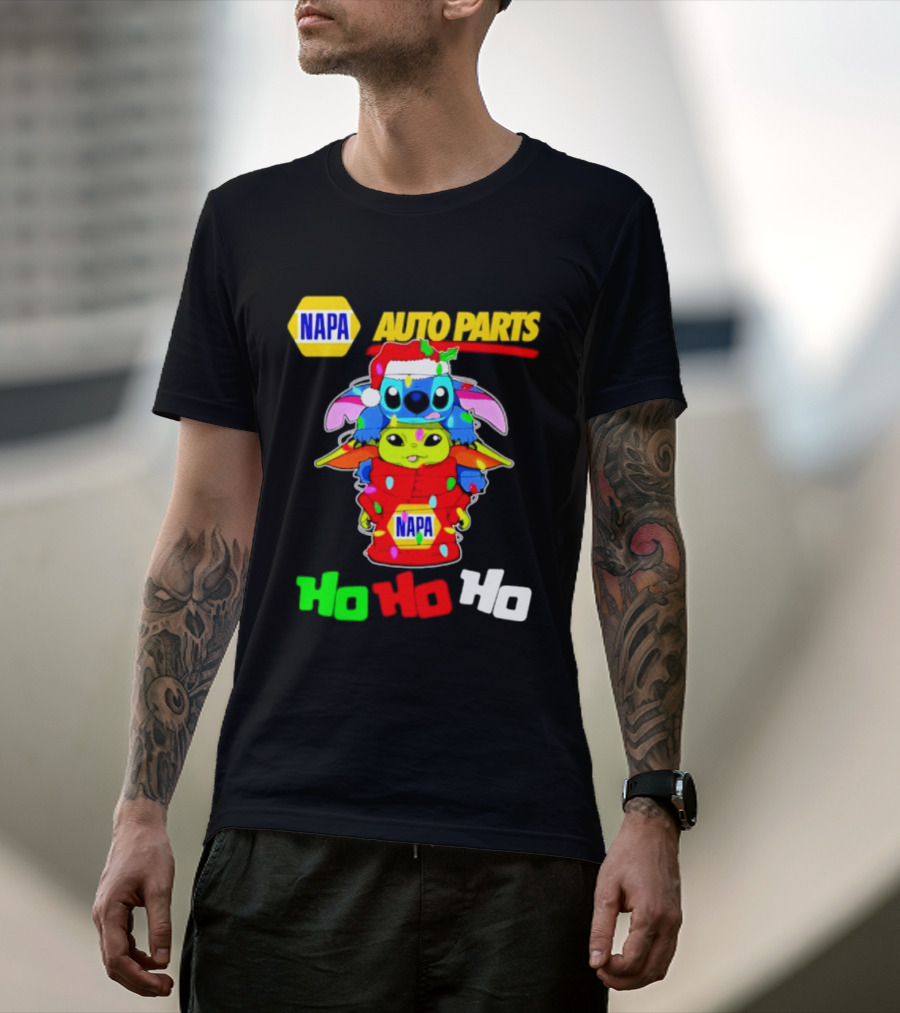 NAPA Auto Parts Baby Yoda Stitch Christmas 2026 Ho Ho Ho T-Shirt