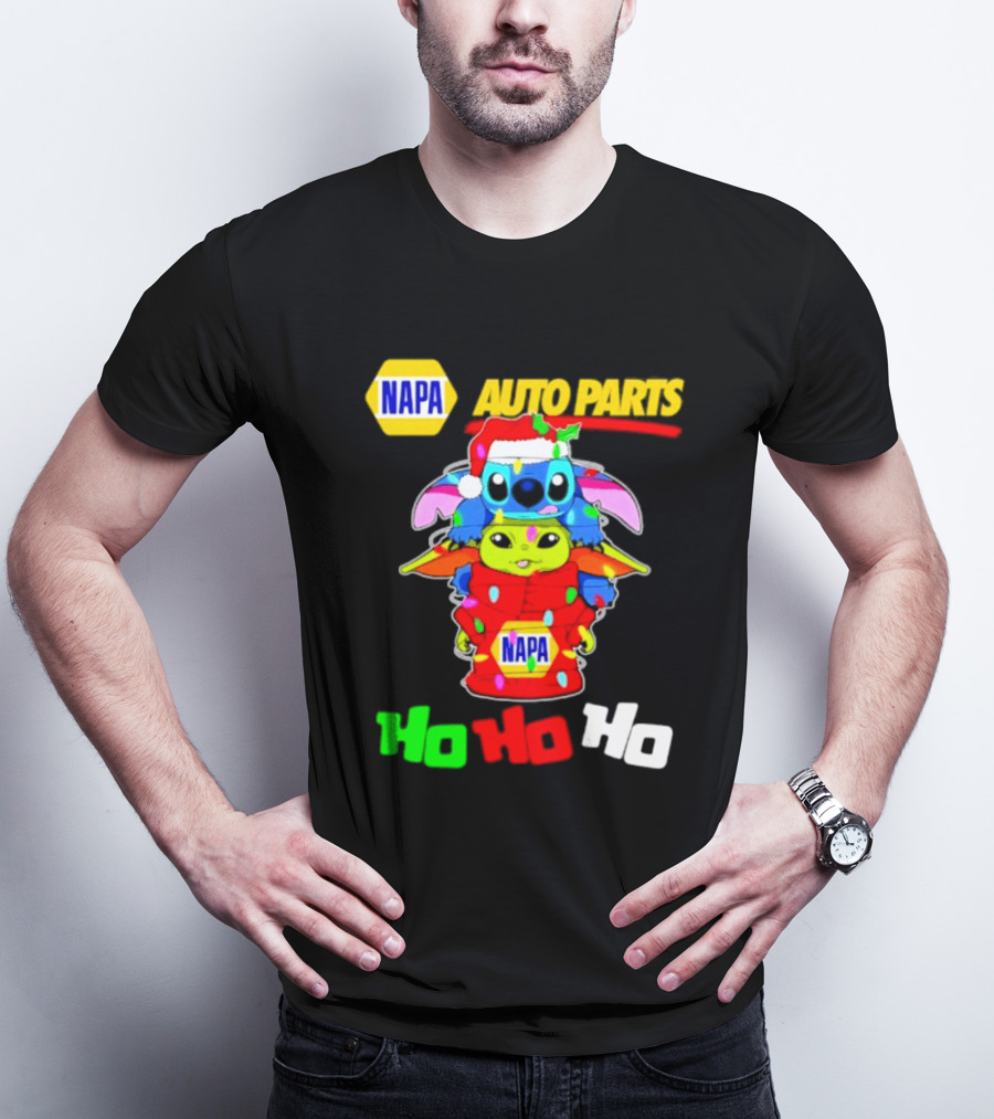NAPA Auto Parts Baby Yoda Stitch Christmas 2026 Ho Ho Ho T-Shirt