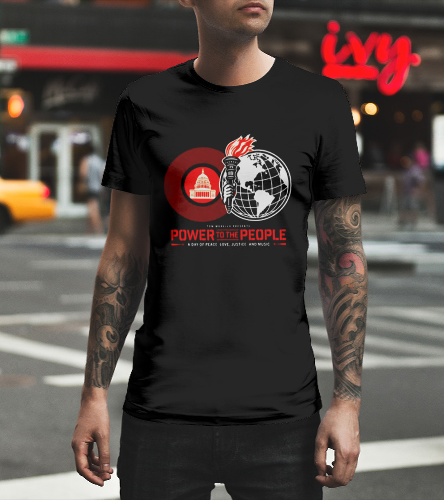 Power To The People 2026 Columbia MD October 3 Merriweather Post Pavilion Peace Love Justice And Music Capitol Building Torch Globe T-Shirt