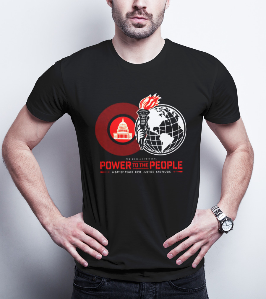 Power To The People 2026 Columbia MD October 3 Merriweather Post Pavilion Peace Love Justice And Music Capitol Building Torch Globe T-Shirt
