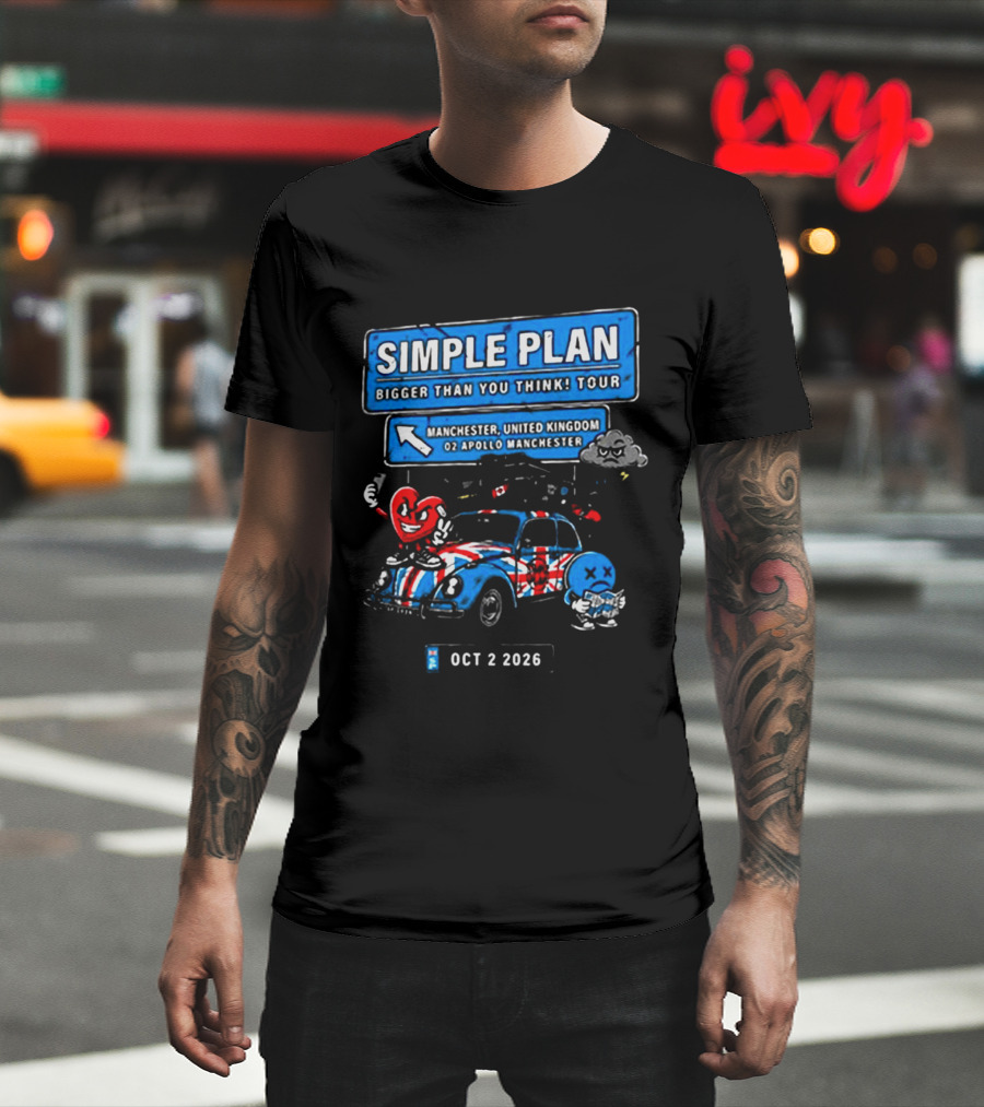 Simple Plan Bigger Than You Think Tour Manchester United Kingdom O2 Apollo October 2 2026 T-Shirt