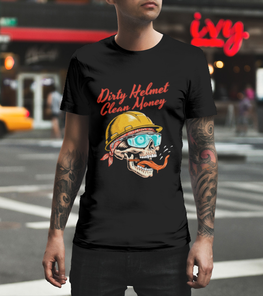 Dirty Helmet Clean Money Skull With Bandana And Goggles T-Shirt
