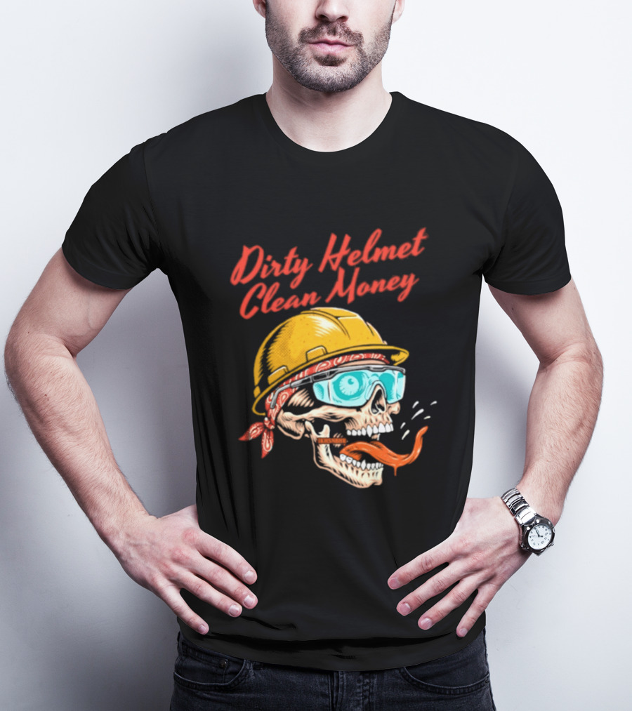 Dirty Helmet Clean Money Skull With Bandana And Goggles T-Shirt