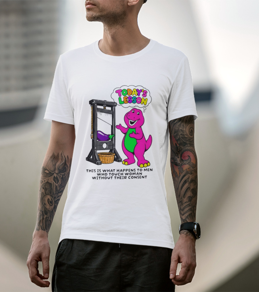 Today's Lesson Purple Dinosaur Guillotine Irony Consent Awareness T-Shirt