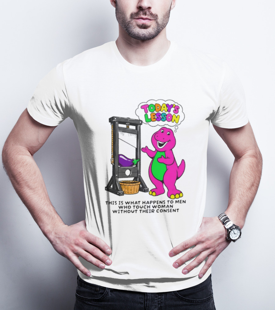 Today's Lesson Purple Dinosaur Guillotine Irony Consent Awareness T-Shirt