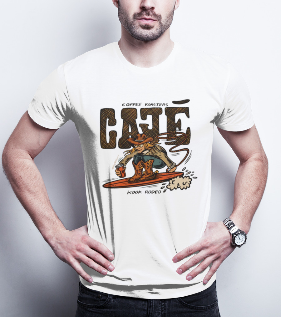Cowboy Cafe Coffee Roaster Kook Rodeo Surfing Cowboy T-Shirt