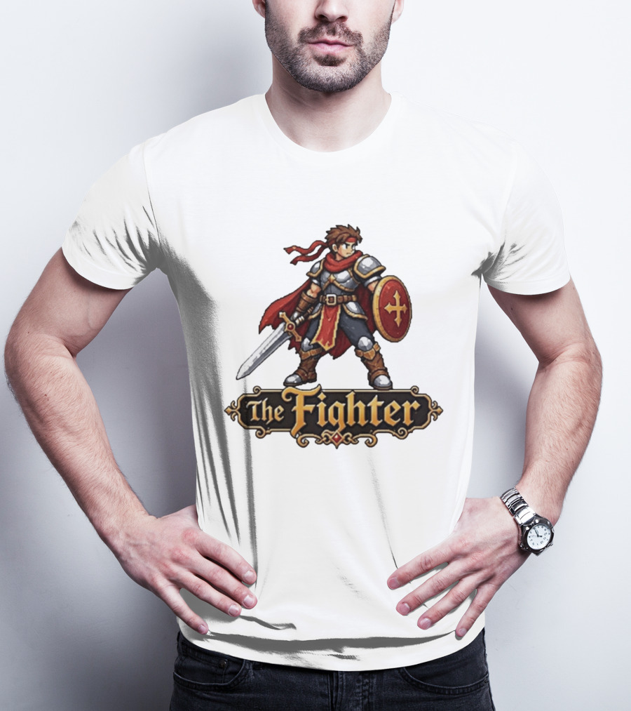 The Fighter Fantasy RPG Pixel Knight Sword And Shield Hero T-Shirt