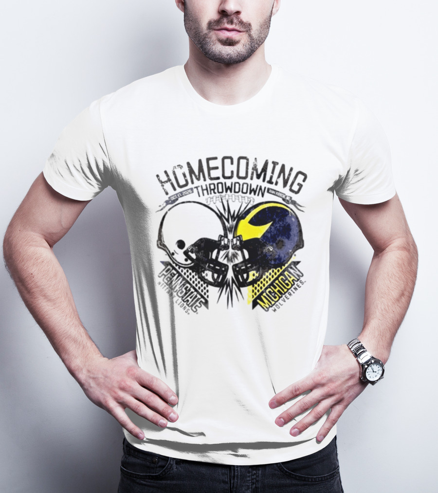 Homecoming Throwdown Michigan Wolverines Vs Penn State Nittany Lions Football Oct 17 2026 Helmet Showdown T-Shirt