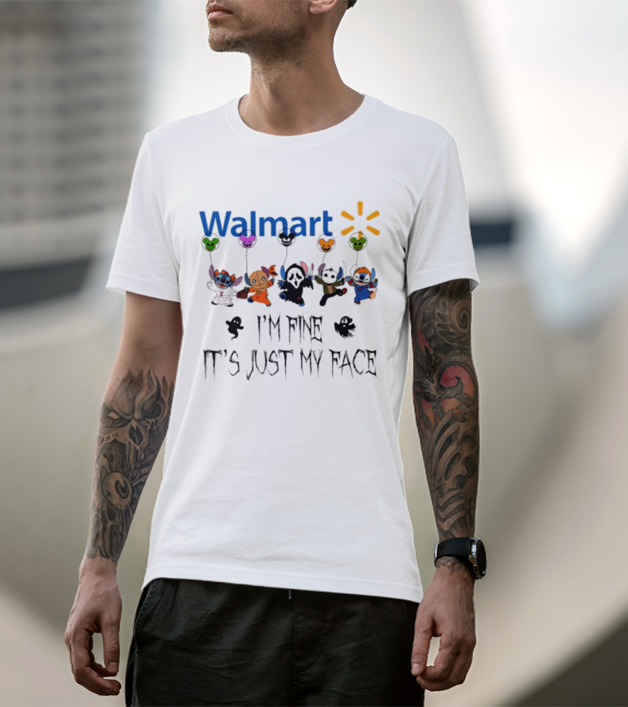 Walmart Stitch 2026 Halloween I'm Fine It's Just My Face Balloon Characters T-Shirt