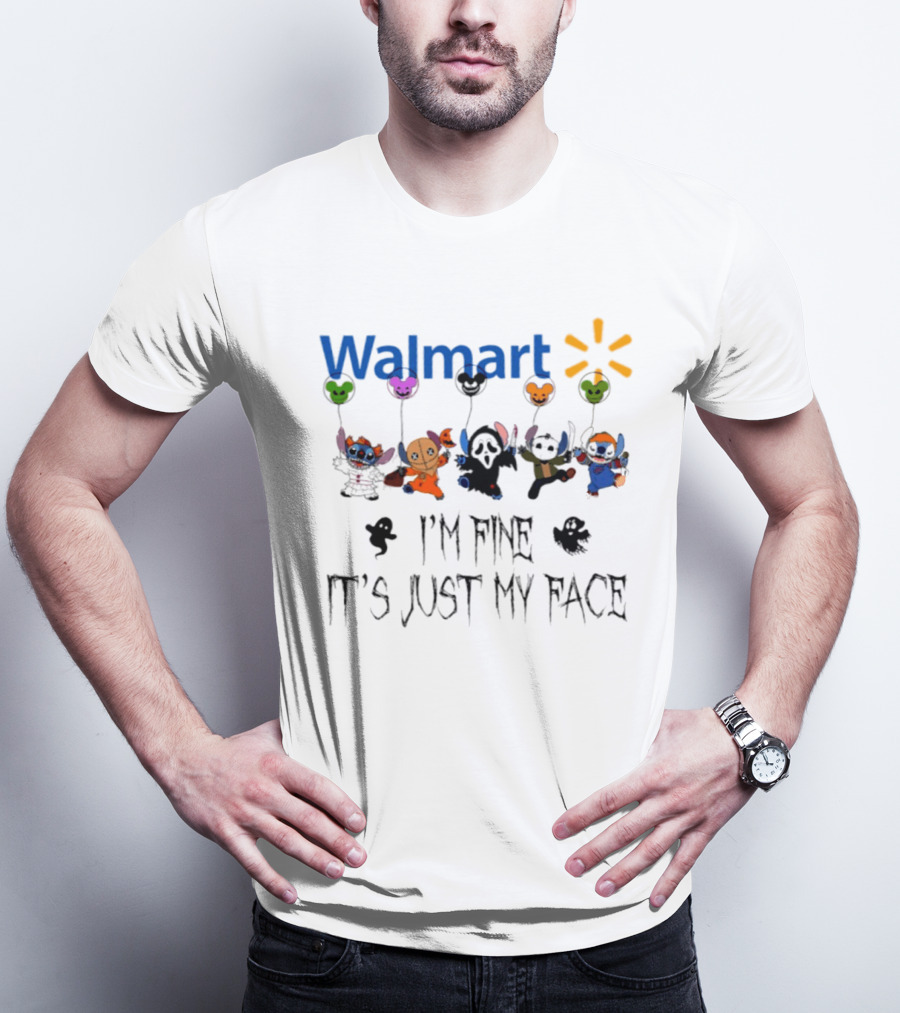 Walmart Stitch 2026 Halloween I'm Fine It's Just My Face Balloon Characters T-Shirt